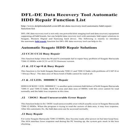 Dfl de data recovery tool automatic hdd repair function list | PDF