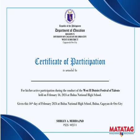 DFOT PARTICIPATION certificates for contestants committee | PDF