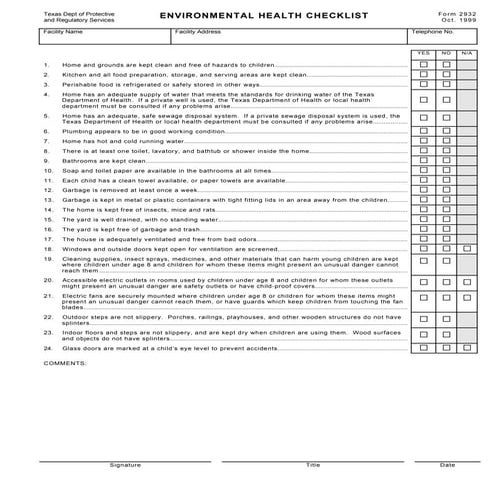 DFPS Environmental Health Inspection Checklist | DOC