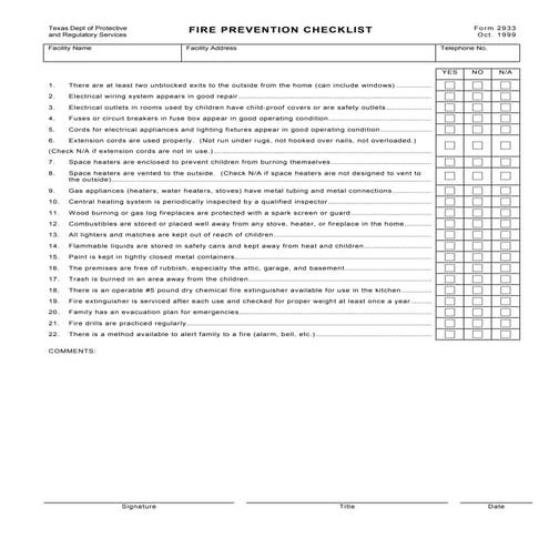 DFPS Fire Prevention Checklist | DOC