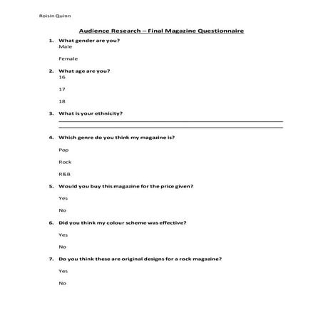 Magazine questionnaire | DOCX