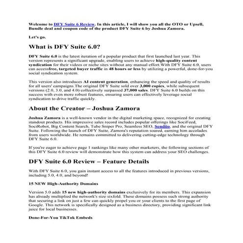 DFY Suite 6 Review and Bonus - Joshua Zamora | PDF