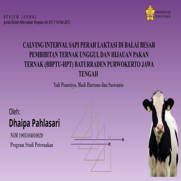 CALVING INTERVAL SAPI PERAH LAKTASI DI BALAI BESAR PEMBIBITAN TERNAK UNGGUL DAN HIJAUAN PAKAN ...