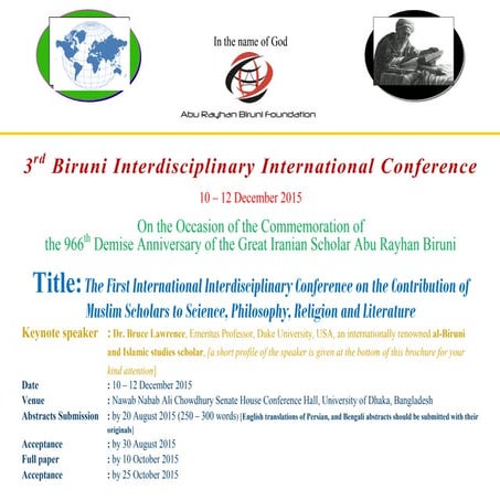 Call for papers, 3rd Biruni Interdisciplinary International Conference ...