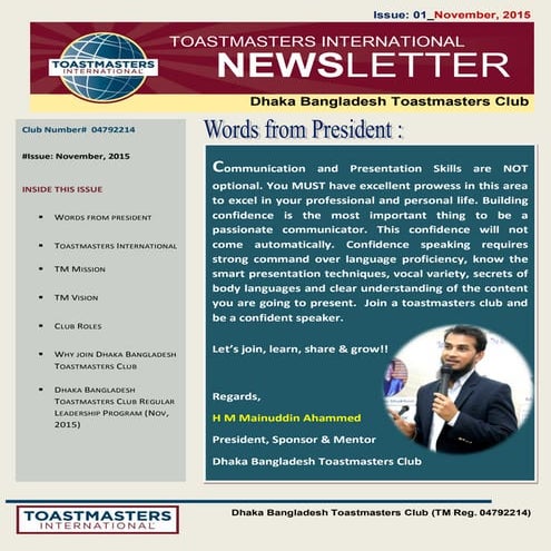 Dhaka Bangladesh Toastmasters Club Newsletter | PDF