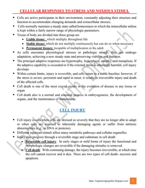 Difference between reversible and irreversible cell injury,Mechanism of ...
