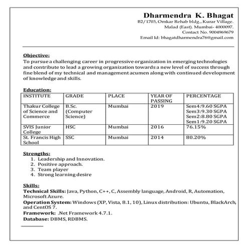 Dharmendra resume | DOCX