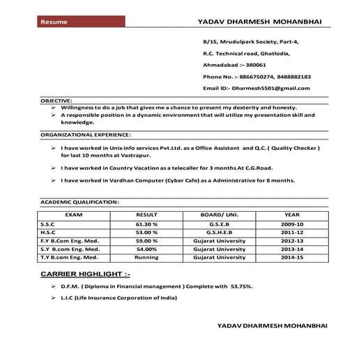 Dharmesh resume | DOCX