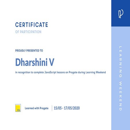 Learning Weekend Certificate JavaScript | PPT