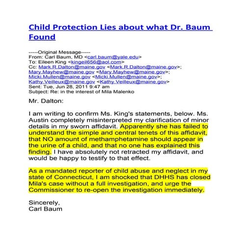 Dhhs child protection lies about dr. carl baum | PDF