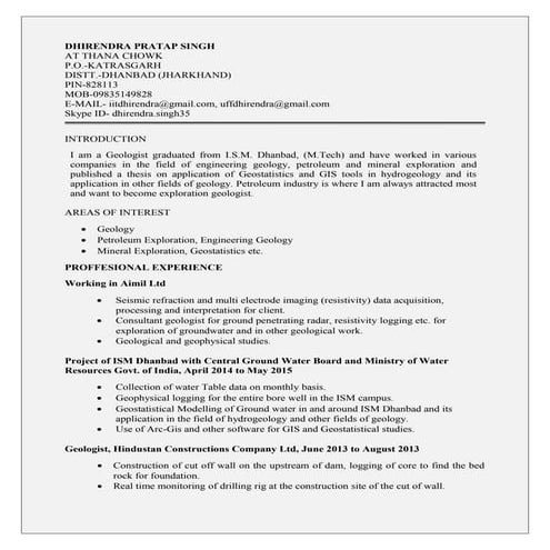 Resume Dhirendra Pratap Singh | DOC