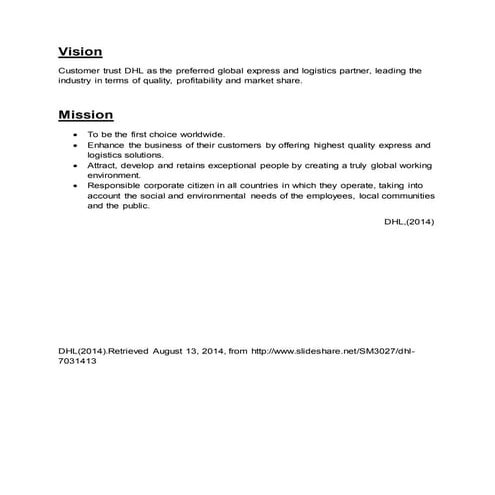 Dhl vision and mission | DOCX