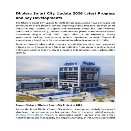 Dholera Smart City Update 2026 Latest Progress and Key Developments | PDF