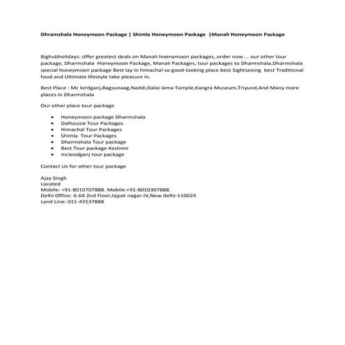 Dhramshala honeymoon package | DOC
