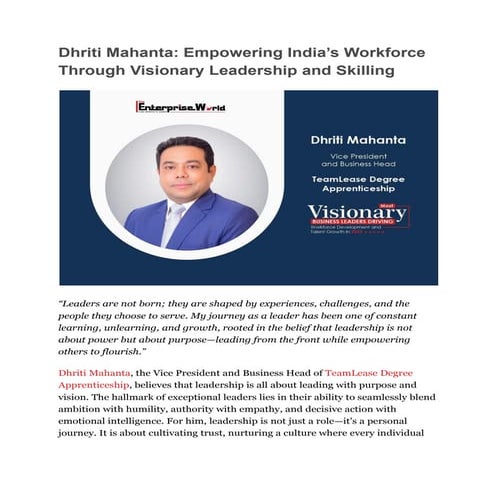Dhriti Mahanta_ Empowering India’s Workforce Through Visionary ...