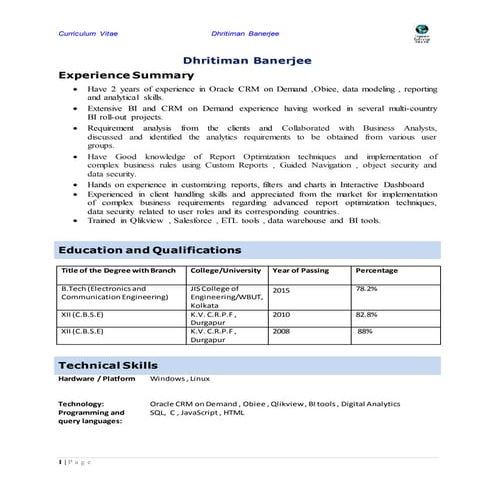 Dhritiman banerjee_resume | PDF