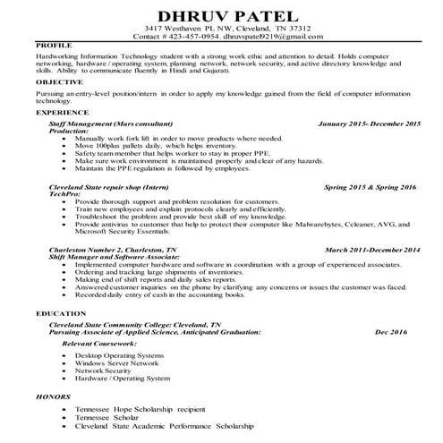 Dhruv patel resume (2016) | PDF