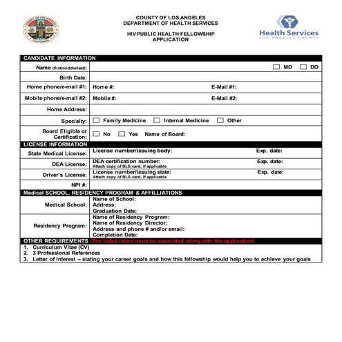 LA County HIV Public Health Fellowship Program Application Form | DOCX