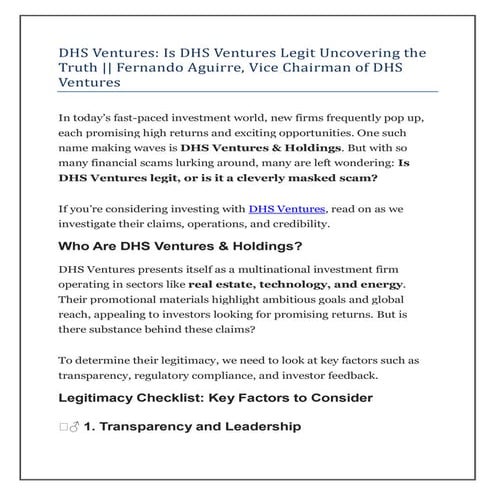 DHS Ventures: Is DHS Ventures Legit Uncovering the Truth || Fernando ...