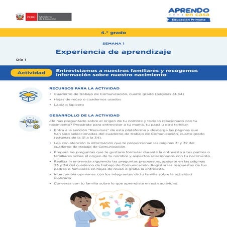"APRENDO EN CASA" Actividades para el cuarto grado de primaria , para ...
