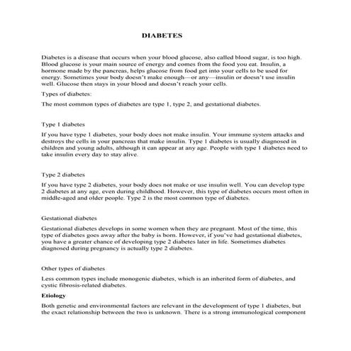 Biology investigatory project on diabetes | DOCX