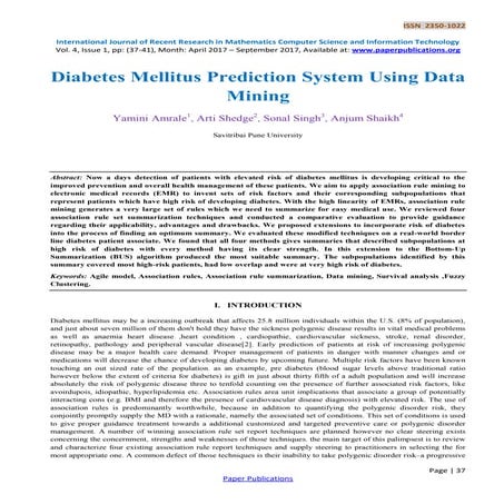 Diabetes Mellitus Prediction System Using Data Mining | PDF