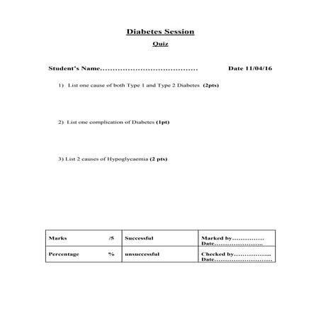 Diabetes quiz sheet 050416 | PDF