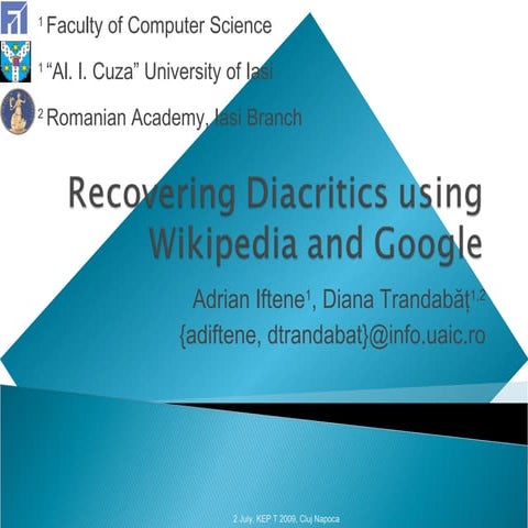 Recovering Diacritics using Wikipedia and Google | PPT