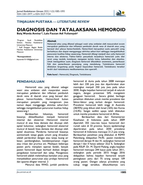 Patofisiologi Penyakit Hemoroid dan pengobatannya | PPTX