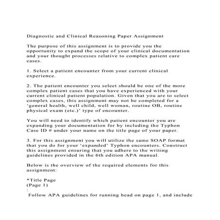 Diagnostic and Clinical Reasoning Paper AssignmentThe purpos | PDF