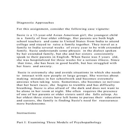 Diagnostic ApproachesFor this assignment, consider the follo | PDF