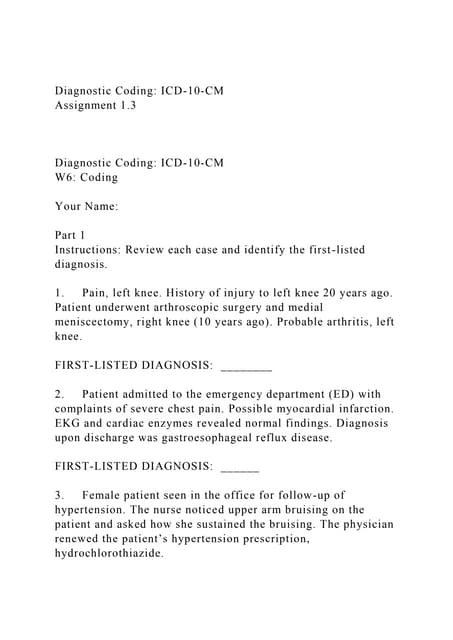 Diagnostic Coding Icd 10 Cmassignment 13diagnostic Cdocx