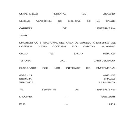 Diagnostico situacional hospital leon becerra milagro jos | DOCX