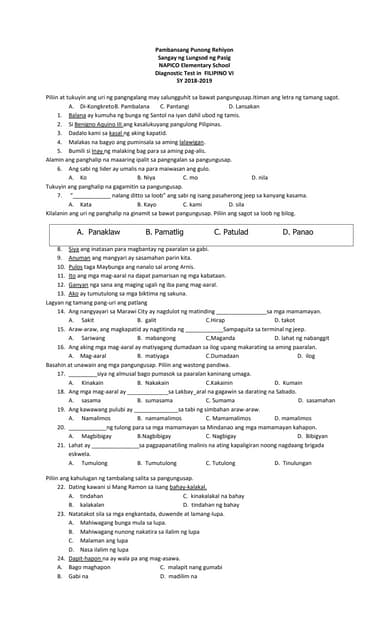 K to 12 Grade 3 FILIPINO NAT (National Achievement Test) Reviewer | PDF