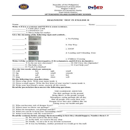 Grade 2 Term 1 Summative Test Reviewers in Multiple Subjects | DOCX
