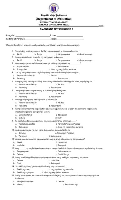 Diagnostic test in filipino 5.docx Diagnostic test in filipino 5.docx