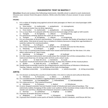 Multiple choice - DIAGNOSTIC TEST IN MAPEH Grade 7.docx