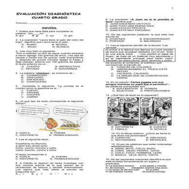 Evaluacion diagnostica 4 grado primaria | PDF