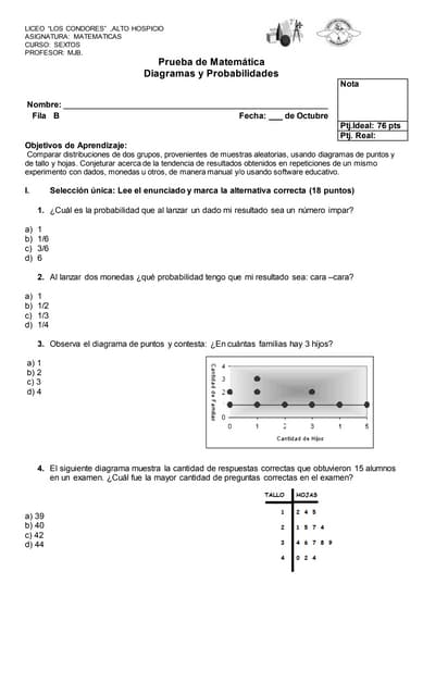 Prueba de numeros ordinales 1 basico | DOCX