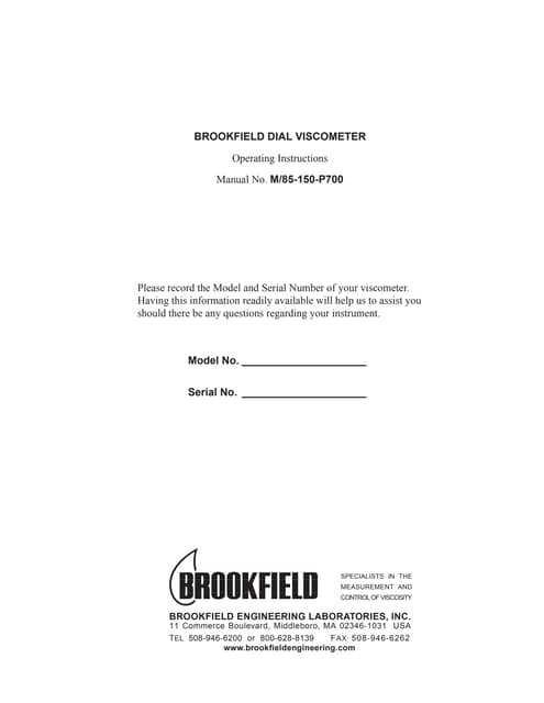 Brookfield Dv E Viscometer | PDF | Chemistry | Science