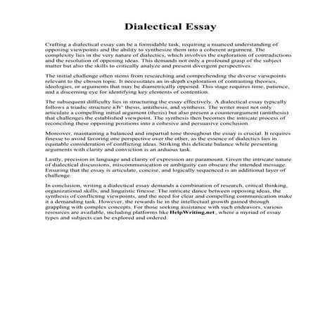 Dialectical Essay. University of Alabama at Birmingham | PDF