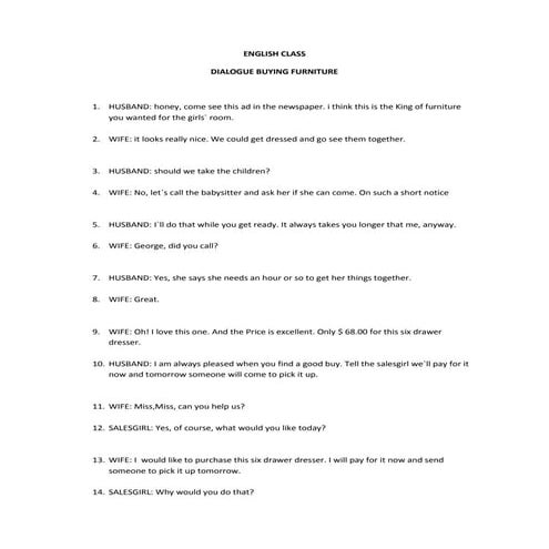 Dialogue buying furniture | DOCX