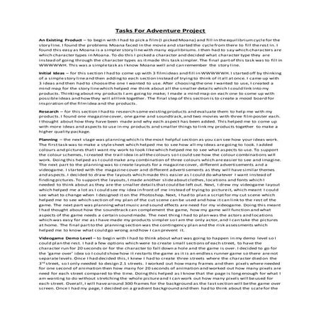 Tasks for Adventure Project | PDF