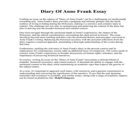 Diary Of Anne Frank Essay. Central Texas College | PDF