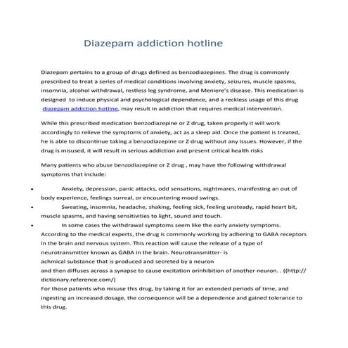 Diazepam Addiction Hotline | DOC