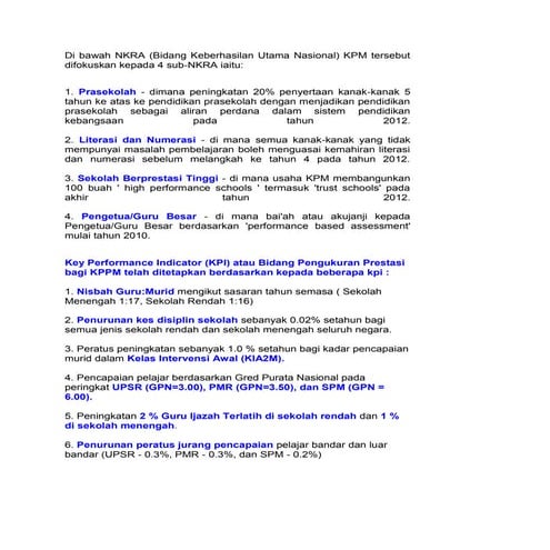Bidang keberhasilan utama nasional (nkra ) pendidikan | PDF