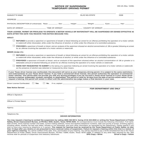 Notice of Suspension Temporary Driving Permit | PDF