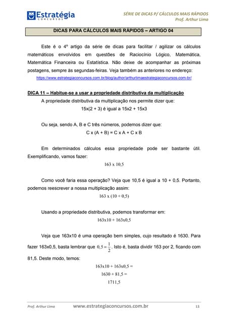 50 dicas para cálculo rápido em matematica | PDF