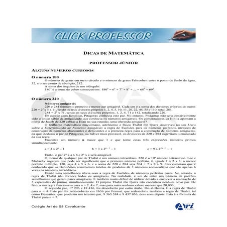 Dicas de matematica numeros curiosos | PDF