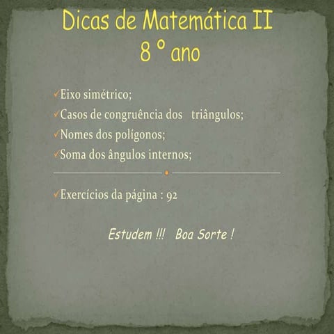 Dicas de matemática i – 8° ano | PPTX